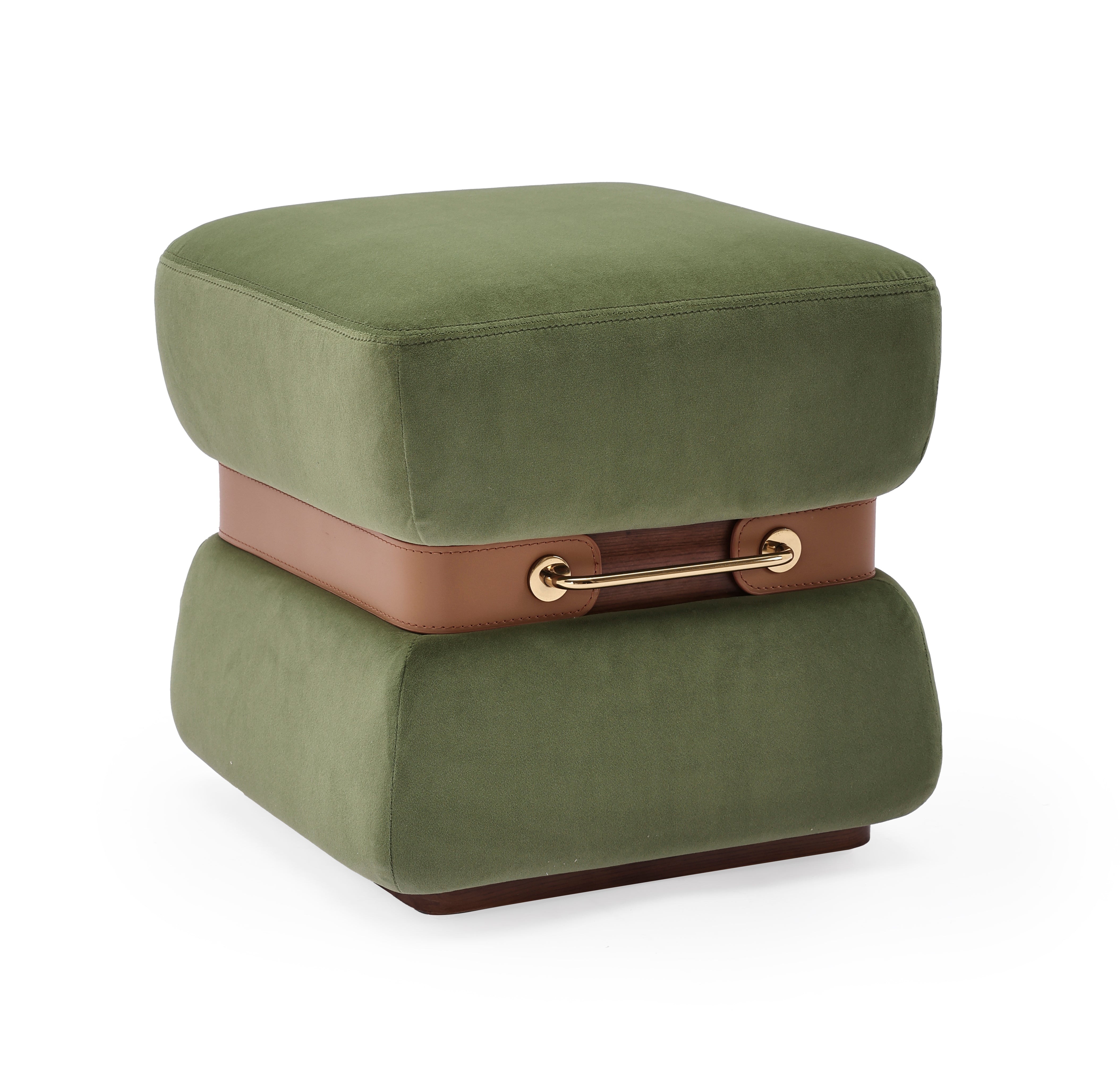 Layered Blue Ottoman - Modern Stacked Stool with Leather Belt – DSLIVING
